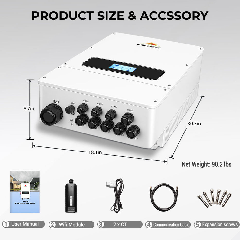 SunGold UL 10KW Hybrid Inverter 48V Split Phase Grid Feedback Batteryl ...