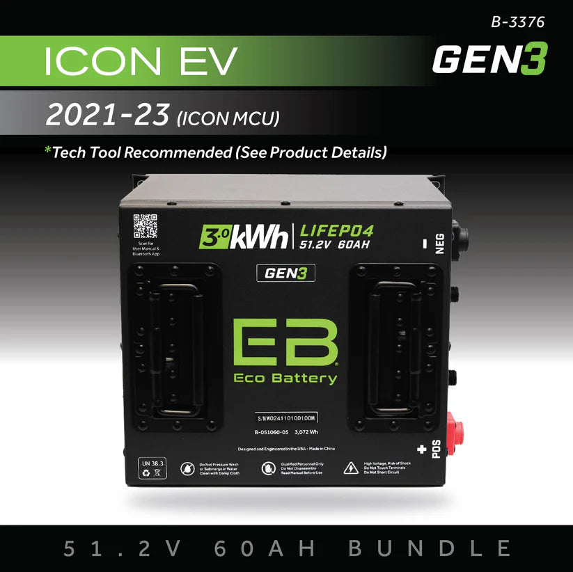 Eco Battery GEN3 51V 60Ah Battery Bundle - ICON EV / 2021-2023 (ICON M ...