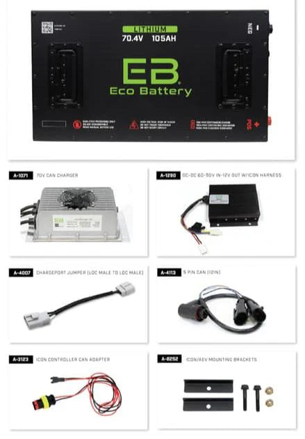 Eco Battery 70V 105Ah Lithium Bundle Kit with Charger & 12V Converter ...